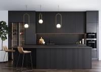 China 5m Blum Black Modern Design Modular Kitchen Cabinets With Wall Cabinet Wine Rack for sale