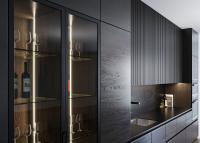 China 5m Blum Black Modern Design Modular Kitchen Cabinets With Wall Cabinet Wine Rack for sale