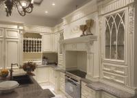 China Handmade Carved Solid Wood Kitchen Cabinets Above Breakfast Bar Decoration Line for sale