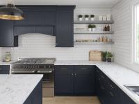 China 2m HPL High Gloss Pvc Kitchen Cabinets With Drawer Contrasting Countertops And Island for sale