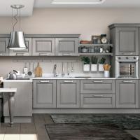 China Contemporary Flat Panel Solid Wood Kitchen Cabinets With Sink And Quartz Stone Top for sale
