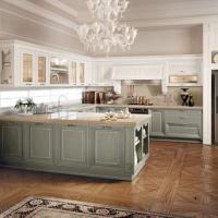 China Contemporary Flat Panel Solid Wood Kitchen Cabinets With Sink And Quartz Stone Top for sale