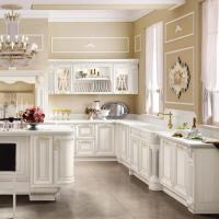 China Contemporary Flat Panel Solid Wood Kitchen Cabinets With Sink And Quartz Stone Top for sale