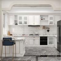 China White 1.8cm Panel Solid Wood Kitchen Cabinets High Gloss Contemporary With Metal Handle for sale