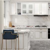 China White 1.8cm Panel Solid Wood Kitchen Cabinets High Gloss Contemporary With Metal Handle for sale