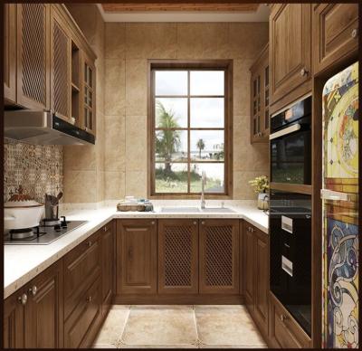 China 3500mm E1 U Shaped Kitchen Island Cabinets Design With Drawers Family House for sale
