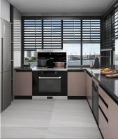 China L shape Modern Modular Kitchen cabinet in Lacquer paiting finished quartz stone for sale
