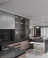 China L shape Modern Modular Kitchen cabinet in Lacquer paiting finished quartz stone for sale