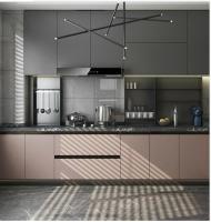 China L shape Modern Modular Kitchen cabinet in Lacquer paiting finished quartz stone for sale