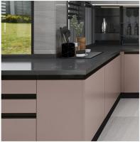 China L shape Modern Modular Kitchen cabinet in Lacquer paiting finished quartz stone for sale