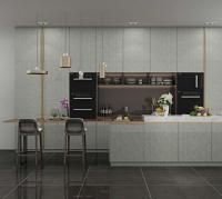 China Luxury  Primery Solid Wood Kitchen Cabinets In L Shape And With Tall Cabinet for sale