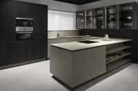 China 1.6M E1 Grade Wood Island Kitchen Cabinets Painted  Island Quartz Top for sale