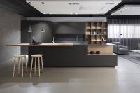 China 1.6M E1 Grade Wood Island Kitchen Cabinets Painted  Island Quartz Top for sale