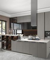 China Large Solid Walnut Wood Color Modern Acrylic Kitchen Cabinets Cupboard for sale