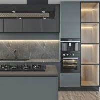 China HPDL 200mm Blue And Pink PVC Island Kitchen Cabinets Pvc Modular for sale