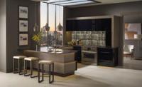 China 2022 New Trend Straight Island Kitchen Cabinets With Quartz Work Top And Hood for sale