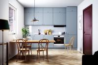 China 100CM Solid Gray Kitchen Cabinets With White Countertops Furniture for sale
