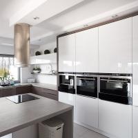 China 20mm High Gloss Island Kitchen Cabinets Units With Island Grey Carcase for sale