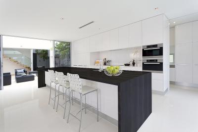 China 20mm High Gloss Island Kitchen Cabinets Units With Island Grey Carcase for sale