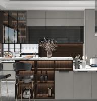 China Modern 2.5M L Shape Island Kitchen Cabinets With One Wall Of Cabinets And An Island for sale