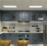 China Modern Modular Kitchen Cabinets With Glass Door Upper Cabinet And Light Blue Color Finish for sale