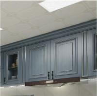 China Modern Modular Kitchen Cabinets With Glass Door Upper Cabinet And Light Blue Color Finish for sale