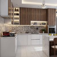 China New Trend Melamine Wood Modern Modular Kitchen Cabinet With Cultery Drawer And Trash Box for sale