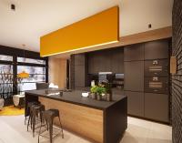 China Customize Modern Modular Kitchen Cabinets With Island And Microwave Cabinet for sale