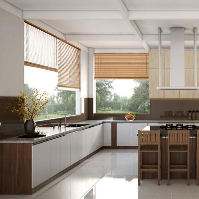 China 1.8m Modern Black And White Kitchens With Seating With Stone Top And Plywood Door for sale