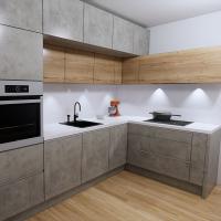 China 1.8m Modern Black And White Kitchens With Seating With Stone Top And Plywood Door for sale