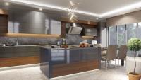 China 1.8m Modern Black And White Kitchens With Seating With Stone Top And Plywood Door for sale