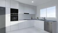 China 1.8m Modern Black And White Kitchens With Seating With Stone Top And Plywood Door for sale