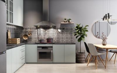 China Sink And Oven Plywood Modern Prefab Cabinets Quartz Stone Top for sale
