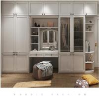 China 2400mm Solid Wood Wardrobe Closet Bedroom Furniture With Dress Up Desk Corner Cabinets for sale