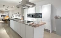China DTC 200cm Modern Stained Kitchen Cabinets With Painted Island Breakfast Bar for sale