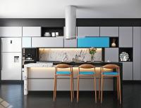 China 3M Modern Corner Stone Grey Kitchen Cabinets With Island Sintered Stone for sale