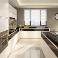 China 2.5M U Shape Melaminer Modern Modular Kitchen Cabinets With Island Stove for sale