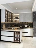 China 2.5M U Shape Melaminer Modern Modular Kitchen Cabinets With Island Stove for sale