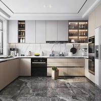 China Modern 2.5M L Shape Island Kitchen Cabinets With One Wall Of Cabinets And An Island for sale