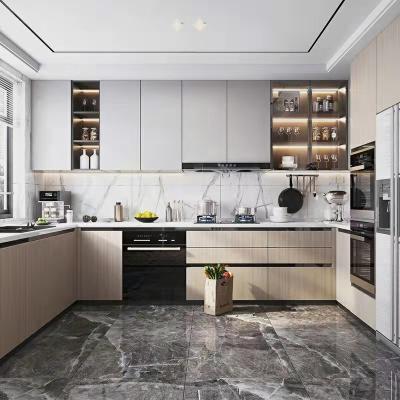 China Modern 2.5M L Shape Island Kitchen Cabinets With One Wall Of Cabinets And An Island for sale