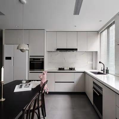 China 100CM Solid Gray Kitchen Cabinets With White Countertops Furniture for sale
