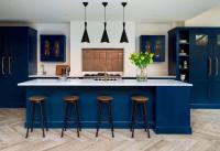 China 50mm High Gloss Kitchen Island Storage Cabinets Blue And White Carcase for sale