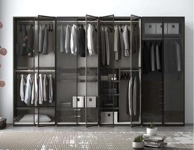 China Full Glass Door 4M Aluminum Wardrobe Closet 4 Drawers Built In Bulb for sale
