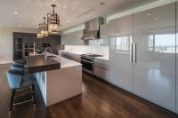 China 2022 New Trend Straight Island Kitchen Cabinets With Quartz Work Top And Hood for sale