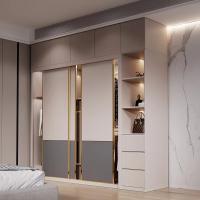China Shoes Rack Equipped Sliding Door Wardrobe Closet ISO9001 With Lighting for sale