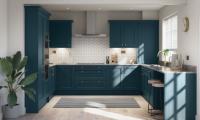 China 5M U Shape Modern Modular Grey Color Kitchen Design With Island Bar And Pantry Set for sale