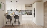 China 5M U Shape Modern Modular Grey Color Kitchen Design With Island Bar And Pantry Set for sale