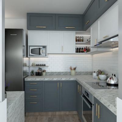 China L Shape French Style Kitchen Cabinet E1 Grade With Drawer 18mm for sale
