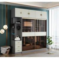 China Open Shelves Sliding Door Bedroom Wardrobe With LED Lighting for sale