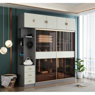 China Open Shelves Sliding Door Bedroom Wardrobe With LED Lighting for sale